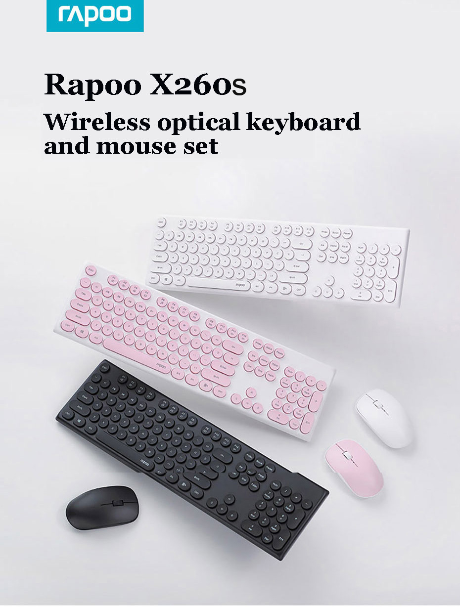 RAPOO X260S Slim Wireless Keyboard and MouseSet Retro Round Accurate Scissor Key Structure Caps ...