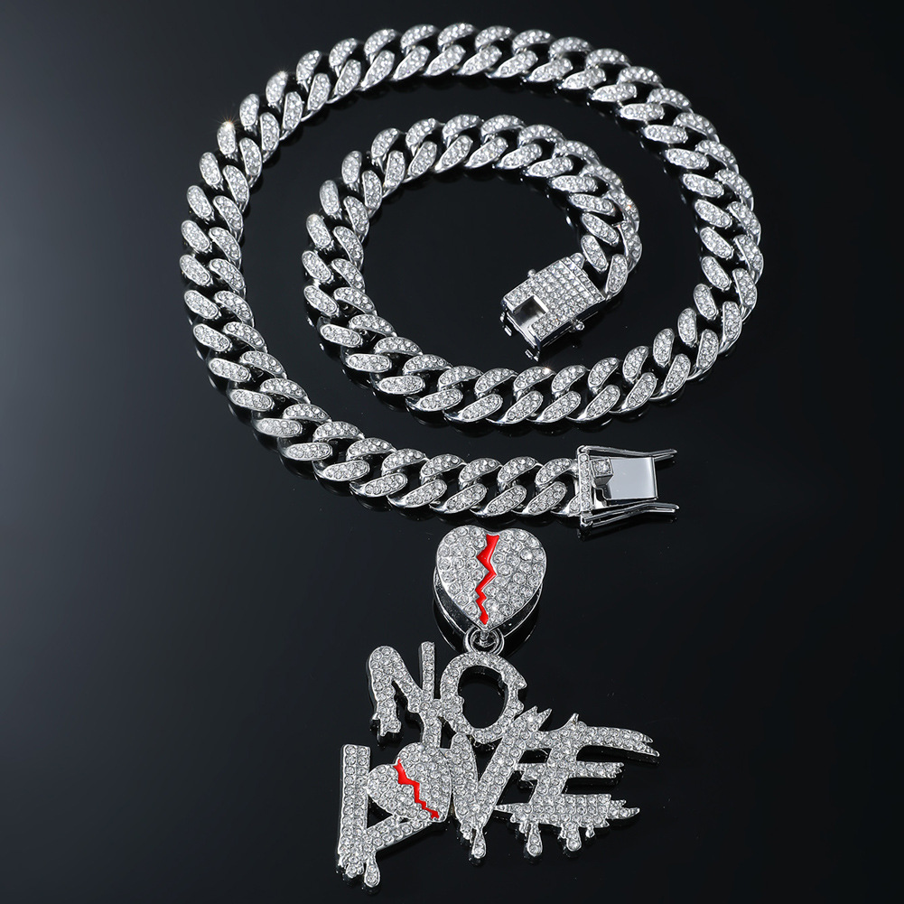 Hip Hop Full Diamond Splice Letter Love Pendant Men's Collar Chain ...