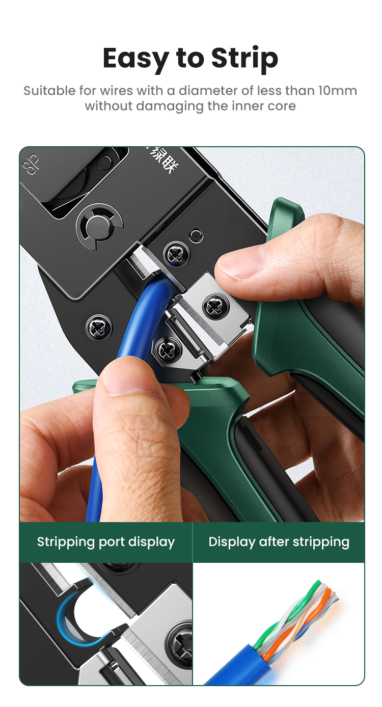 UGREEN 3 in 1 Multifunctional Crimping Cutting Stripping Network Cable Pliers For Cat 6 6A 7 8 ...