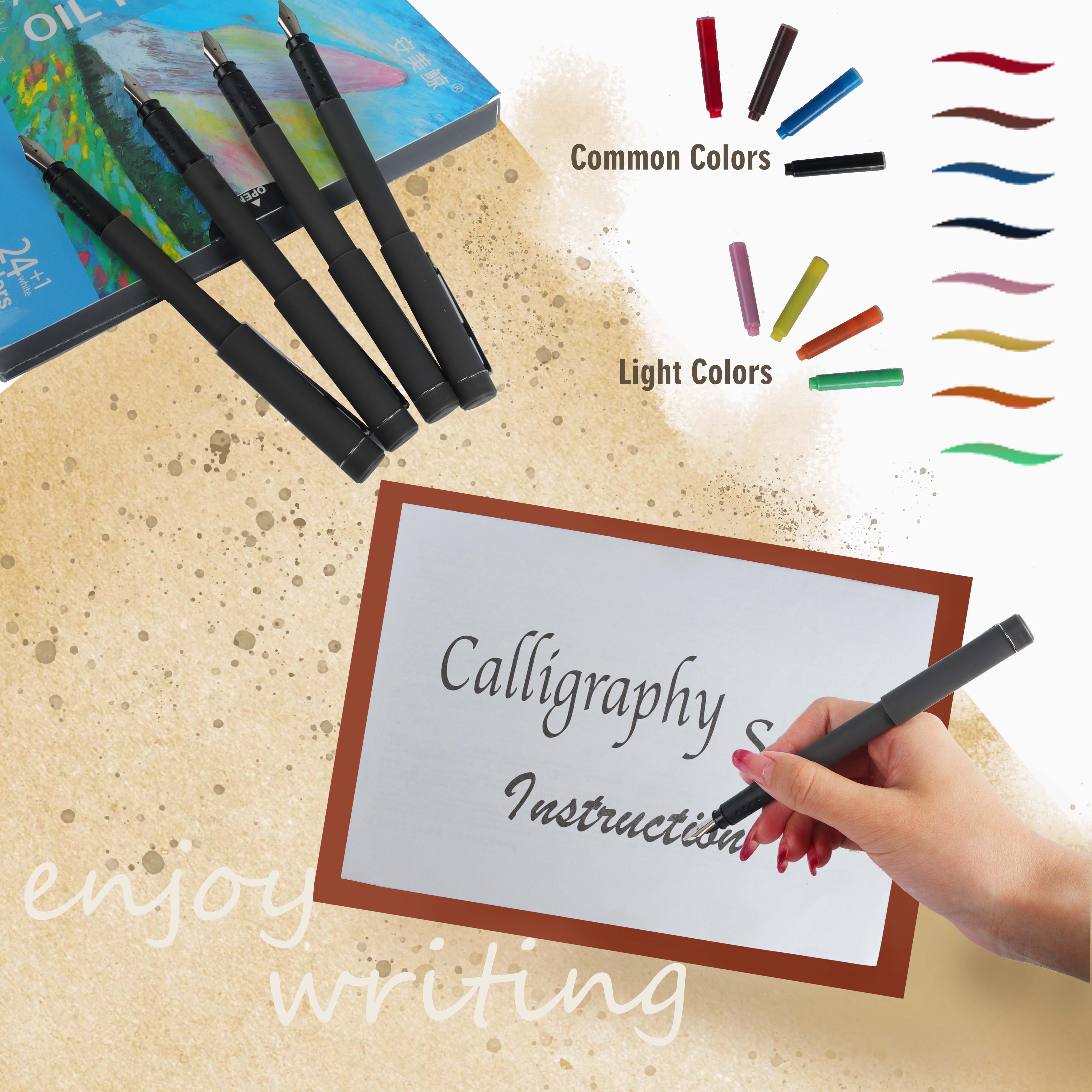 SeamiArt Calligraphy Pen Set With Holder Nibs Colorful Ink Sac 35Pcs ...