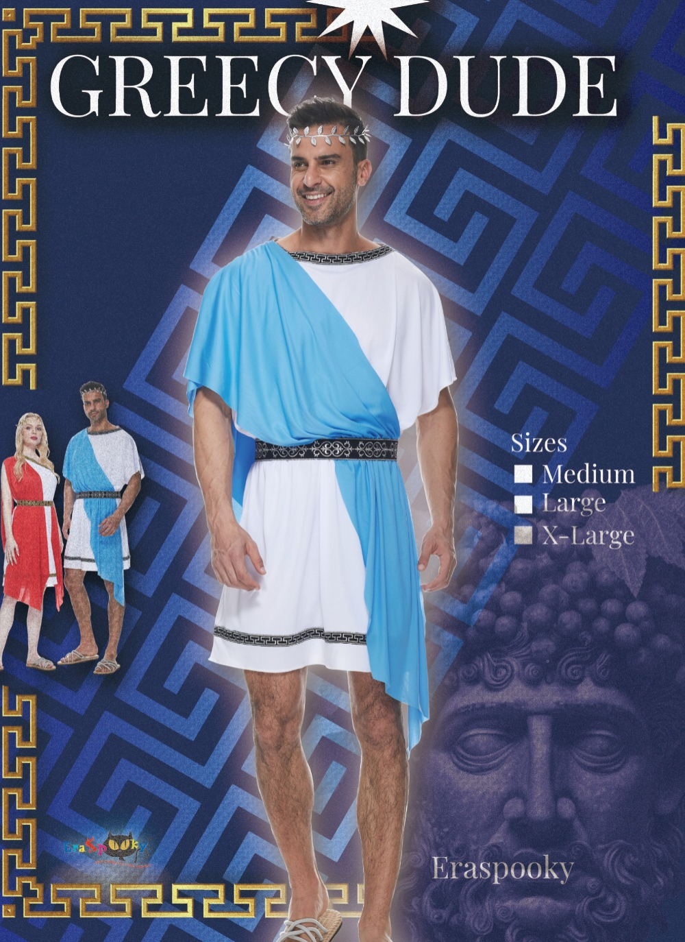 COD Men Blue Toga Greek God Costume Couples Halloween Party Game ...