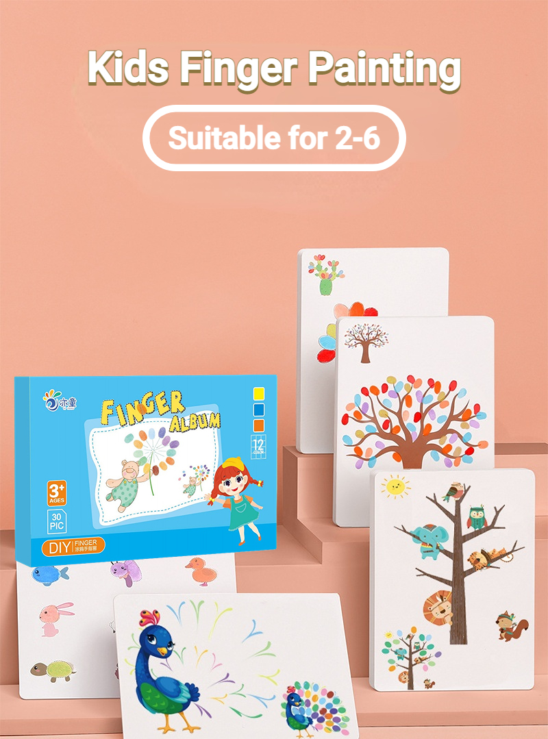 12 Color Finger Paint for kids Finger Painting set with Book washable ...
