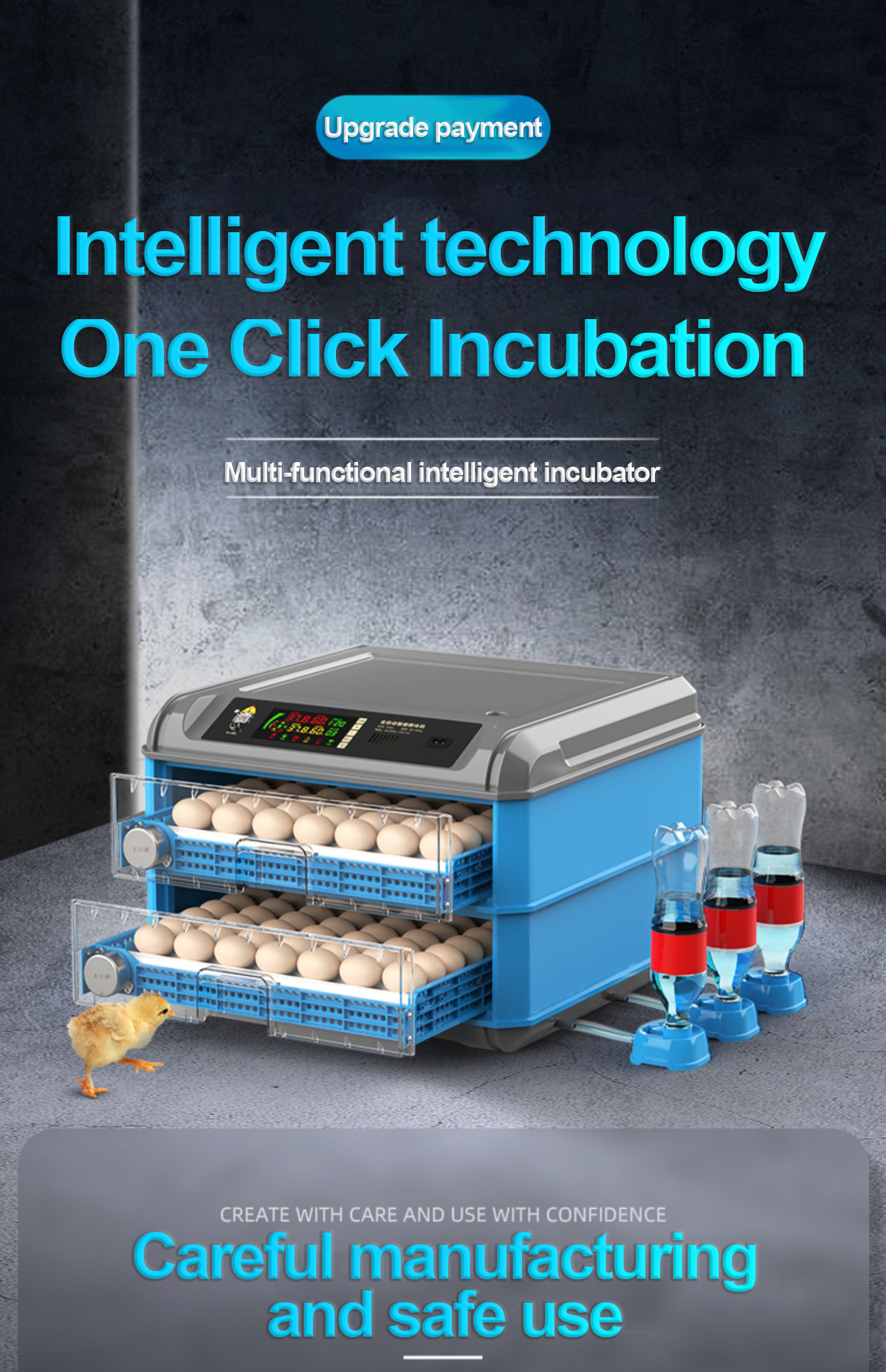 Egg incubator fully automatic 300 All-in-one hatching and brooding machine Automatic temperature ...