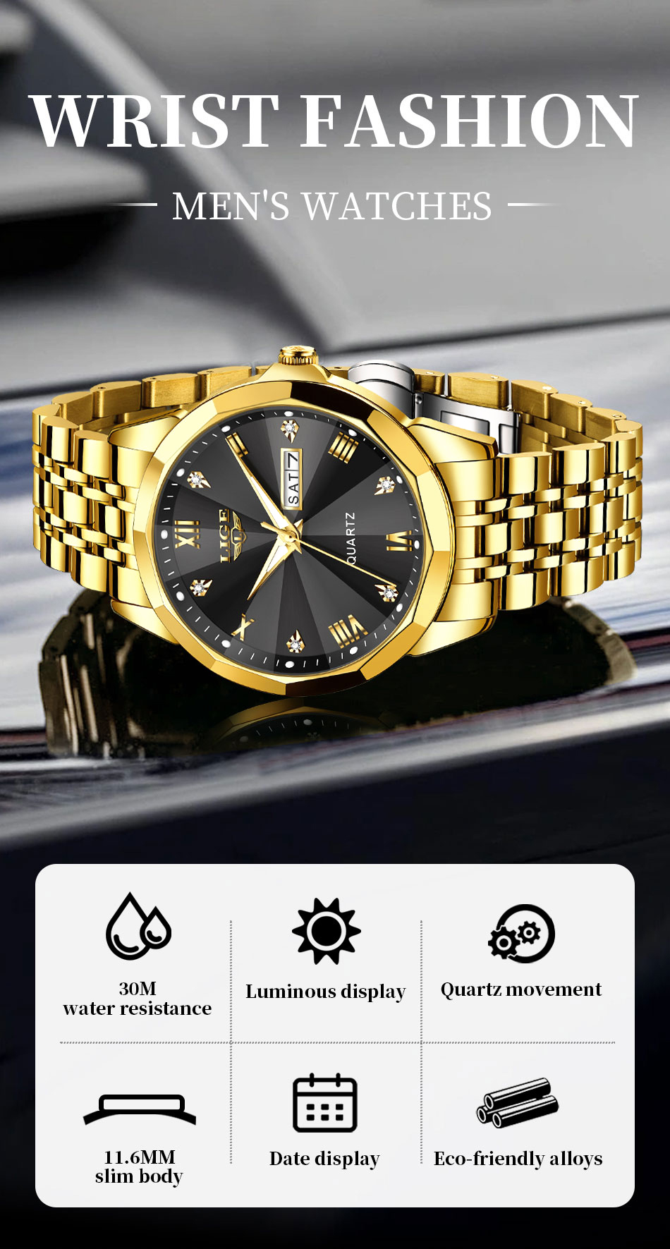 LIGE Official Quartz Steel Watch Original Couple Classics Design Full ...