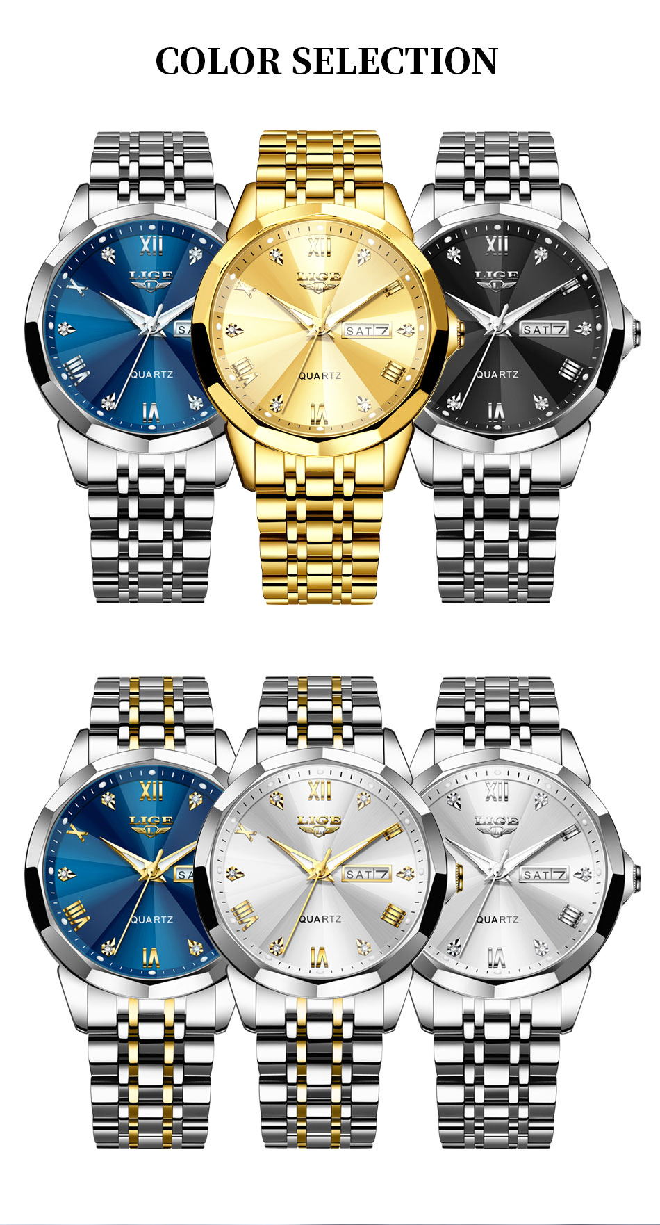 LIGE Official Quartz Steel Watch Original Couple Classics Design Full ...