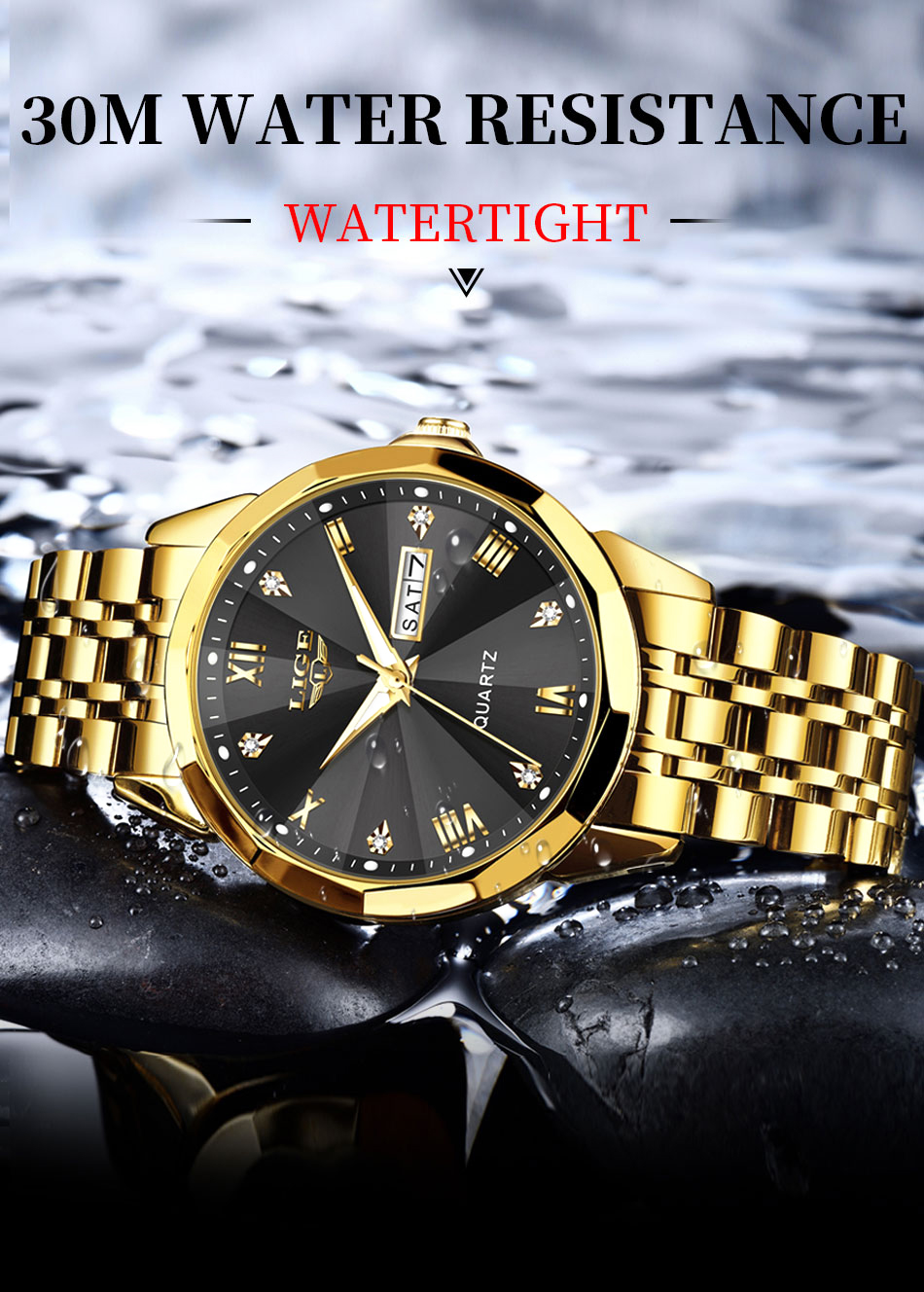 LIGE Official Quartz Steel Watch Original Couple Classics Design Full ...