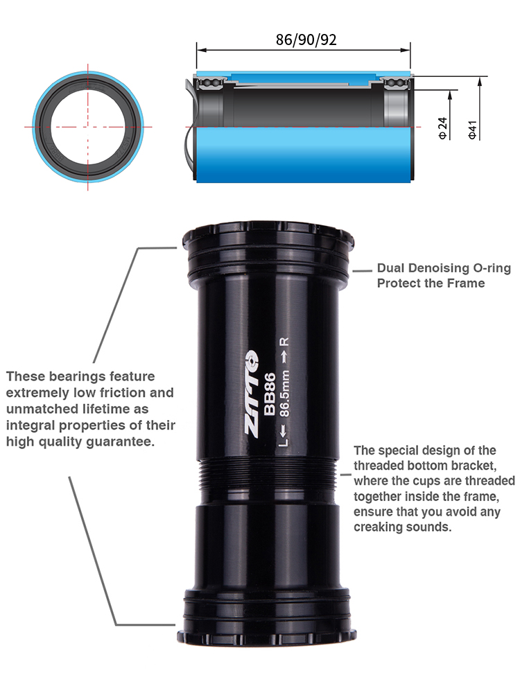 ZTTO Bottom Brackets Bb86 24mm Ceramic Bb92 Bb90 Press Fit Thread Lock for Road Bicycle Mountain ...