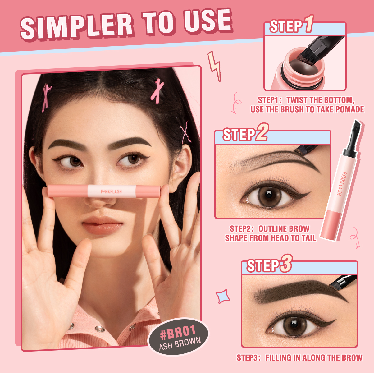 PINKFLASH Waterproof Eyebrow Pomade + Cream Eyeliner + High Pigment ...