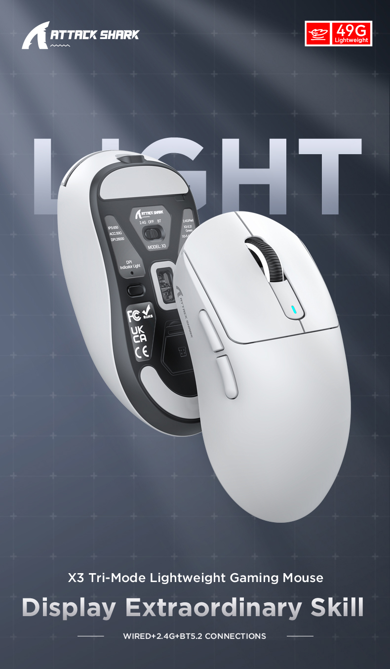 Attack Shark X3 X6 X3PRO PAW3395 Sensor Lightweight Wireless Gaming ...