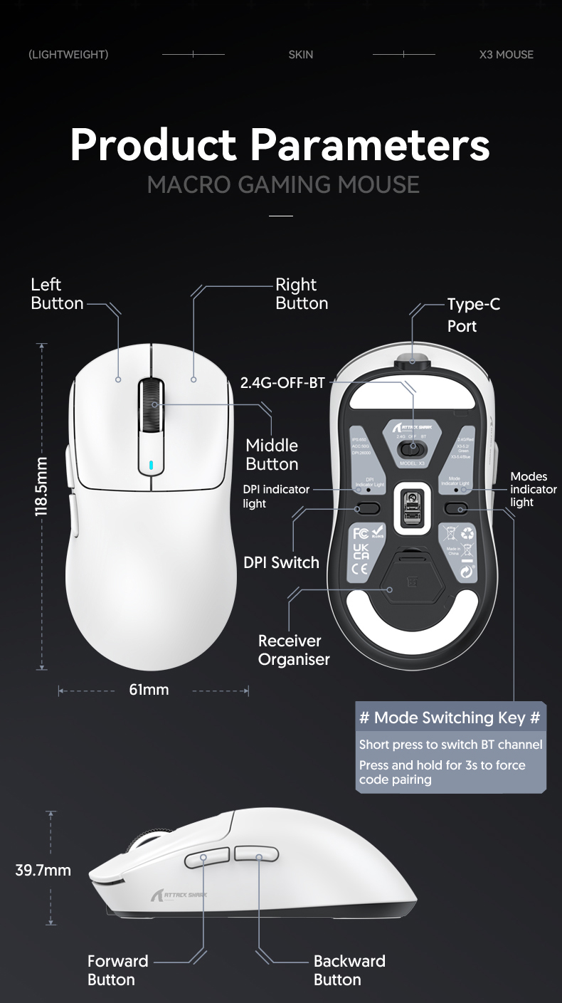 Attack Shark X3 X6 X3PRO PAW3395 Sensor Lightweight Wireless Gaming ...