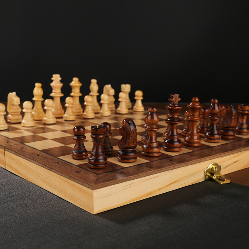 【Ship in 12h】 3 in 1 Wooden Chess Set Folding International Tournament ...