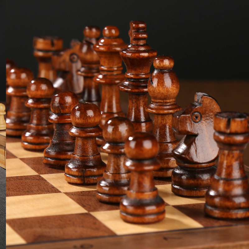 【Ship in 12h】 3 in 1 Wooden Chess Set Folding International Tournament ...