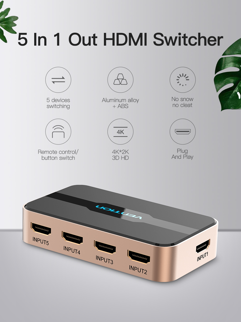 Vention HDMI Switcher 5 In 1 Out 4K*2K 3D HD HDMI Splitter | Shopee ...