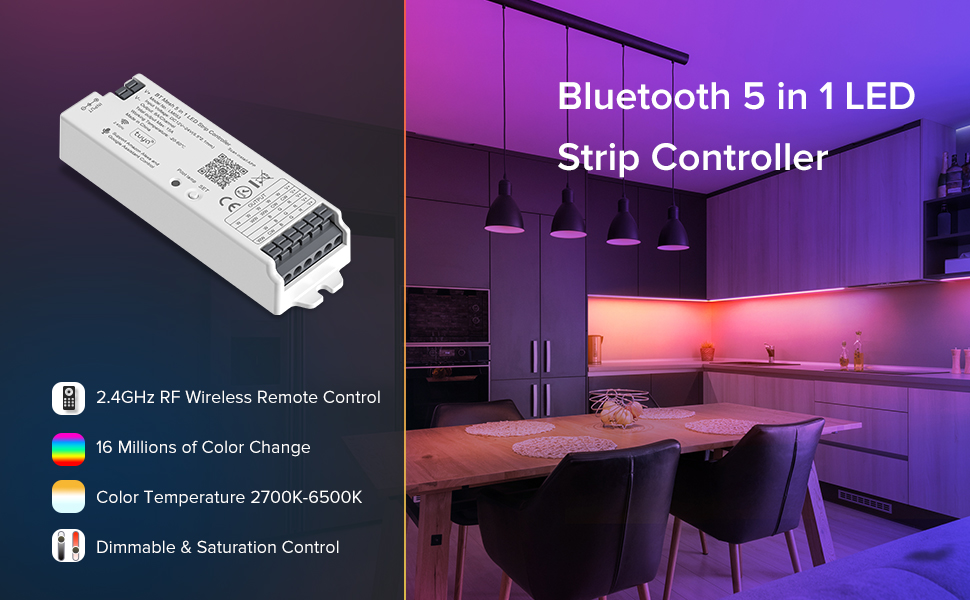 BTF-LIGHTING Bluetooth 5in1 LED Controller APP Control for Dimming CCT ...