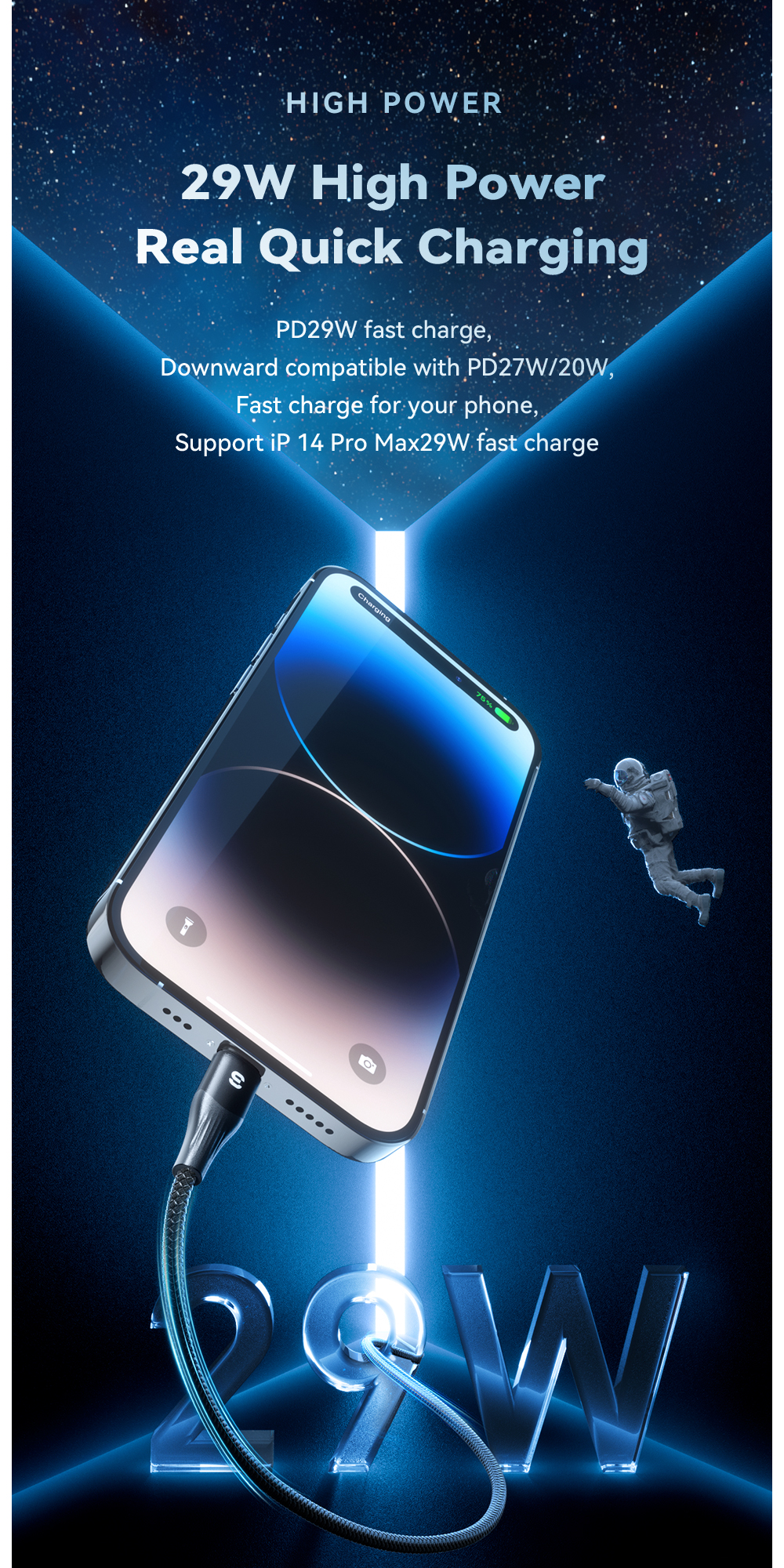 ESSAGER USB C to Cable For 14 13 12 11 pro Max XS 29W Fast Charging PD ...