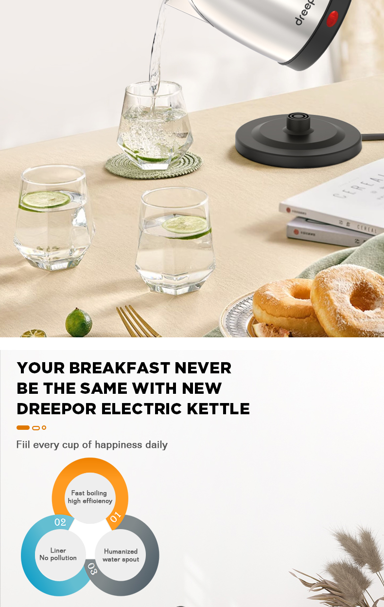 Dreepor 2L Stainless Steel Electric Kettle Hot kettle Water Kettle ...