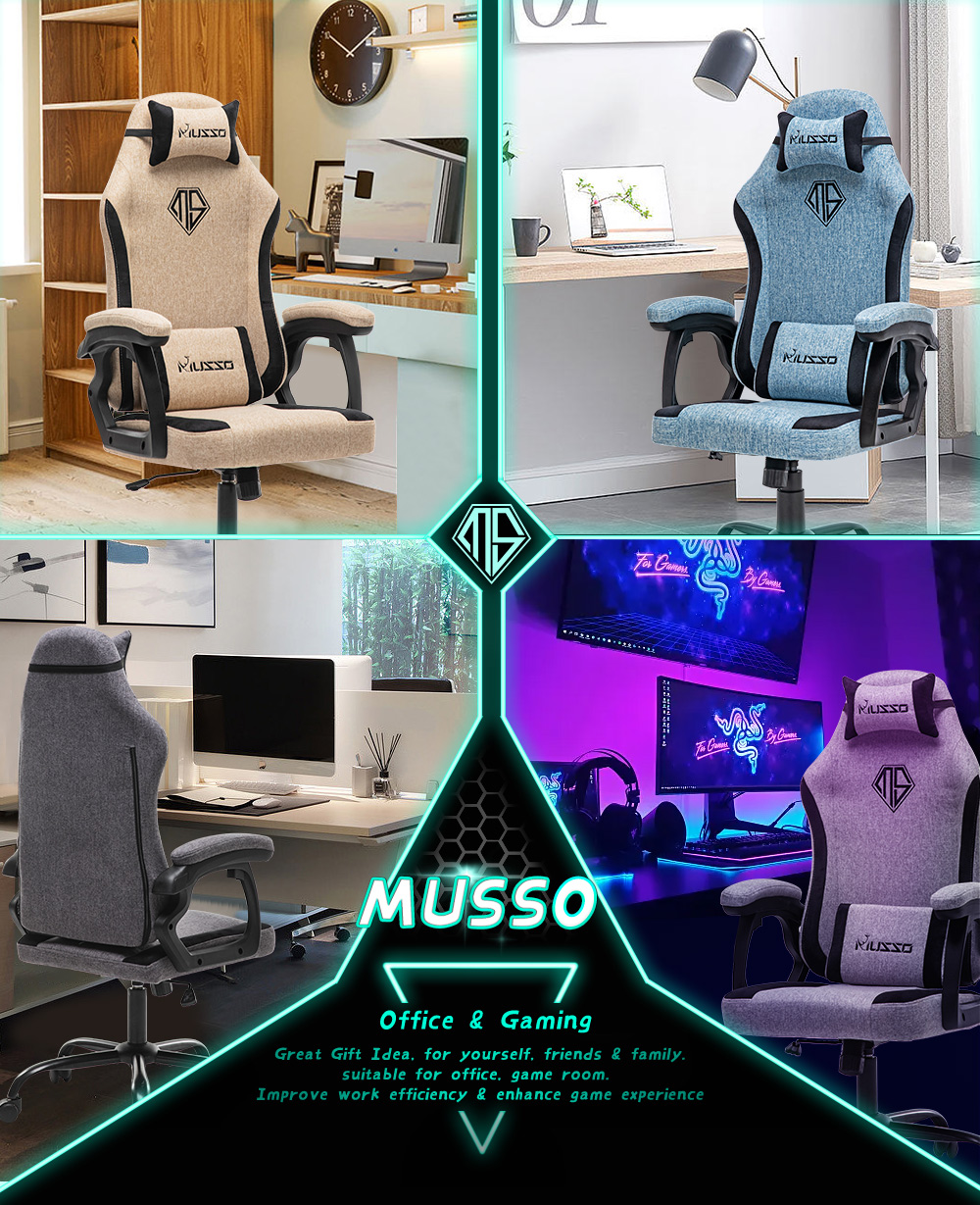 MUSSO Aeolus Series 109B Fabric Gaming Chair with Steel Leg Lumbar and ...