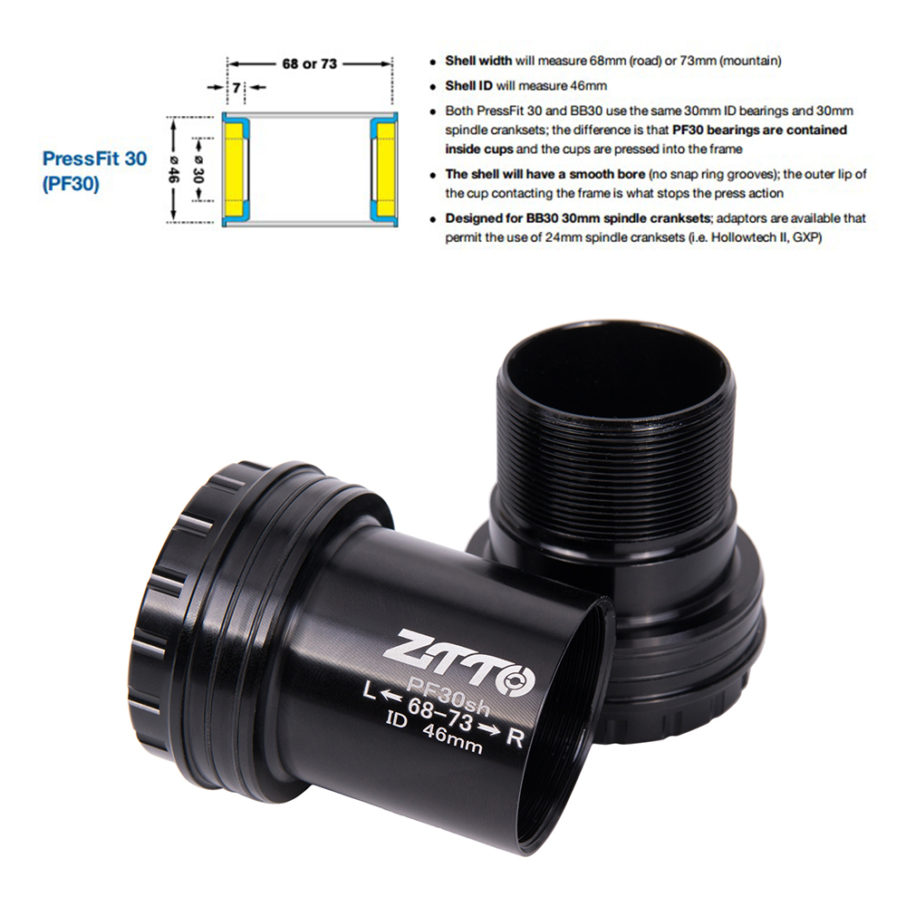 ZTTO Bottom Brackets Pf30 24mm Press Fit Ceramic Thread Lock System Bicycle 46mm for MTB Road ...