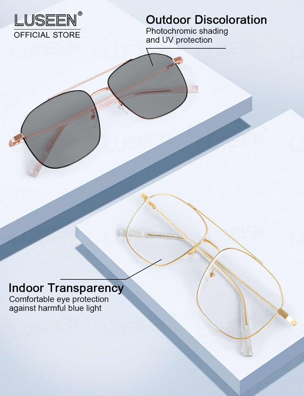 LUSEEN Eyewear Anti Radiation Eyeglass For Women Men Photochromic ...