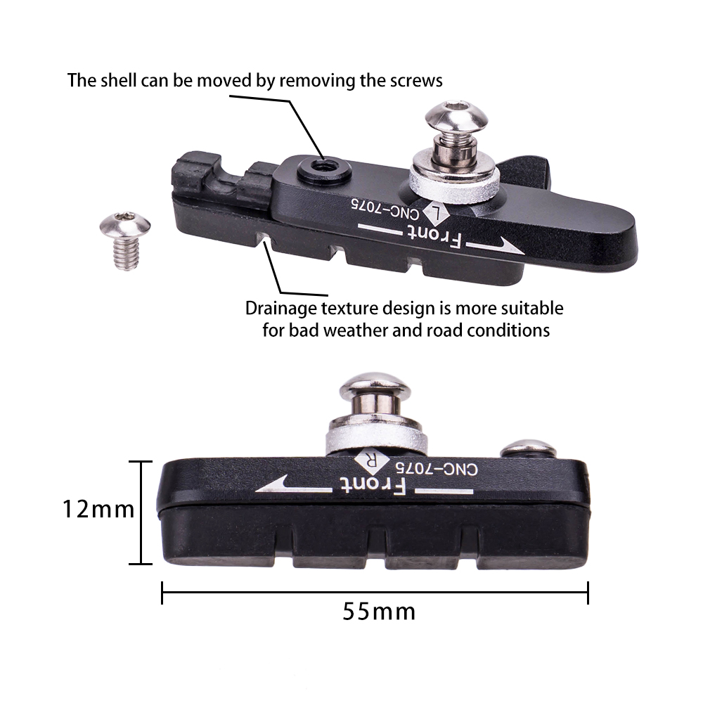 ZTTO Road Bike Caliper Brake Pads CNC Aluminum Shell 1Pair Block ...