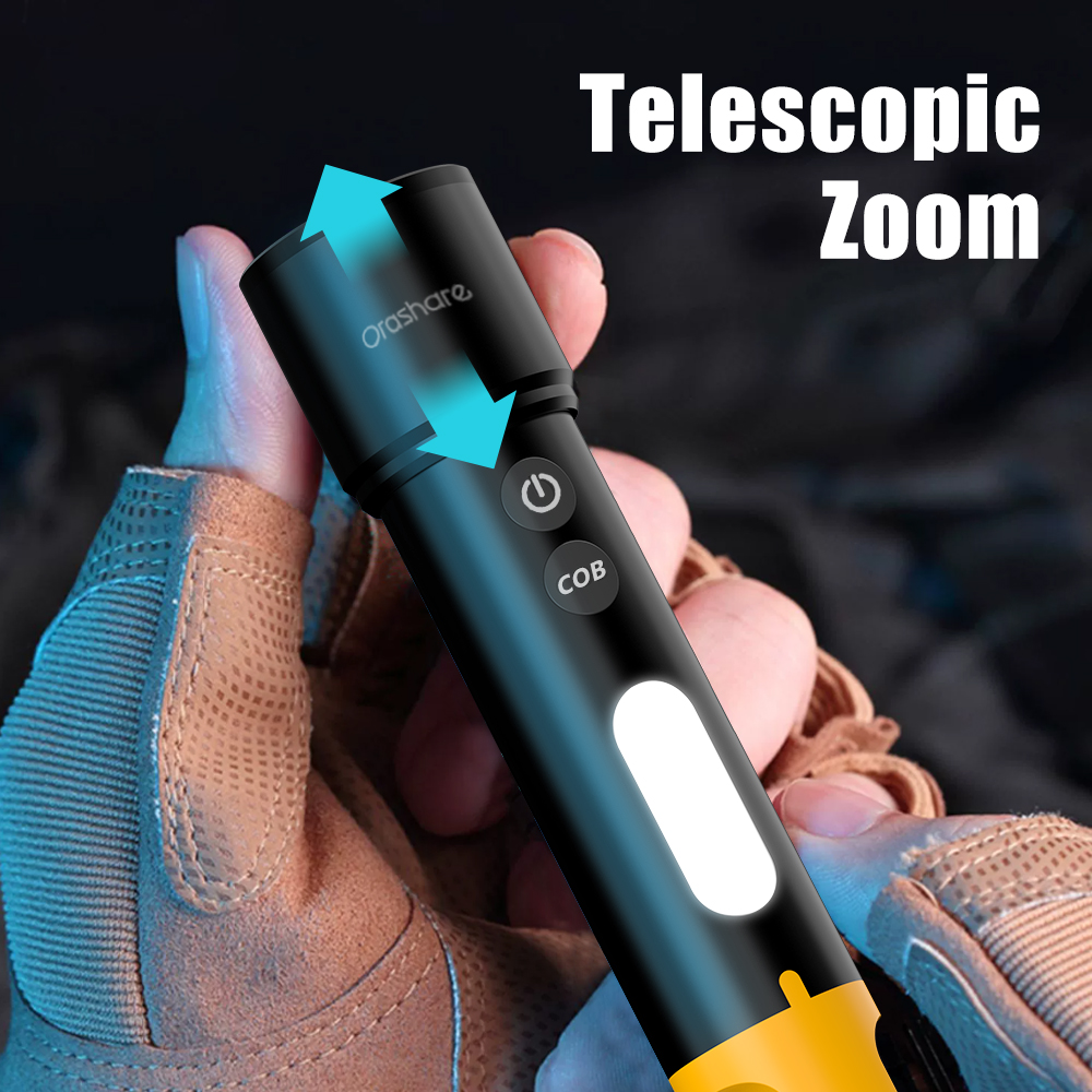 Orashare OL03 Rechargeable Flashlight COB Super Bright Torch Light LED ...