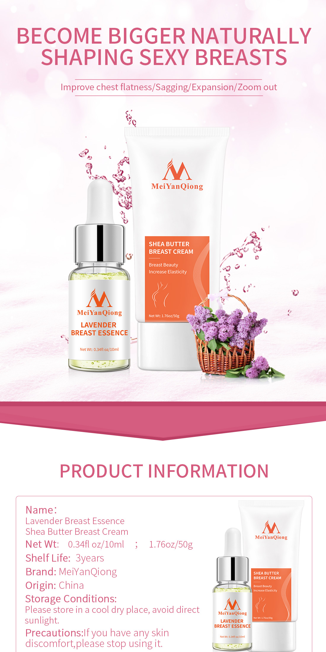 MeiYanQiong Breast Enhancement Cream + Essence Breast Lift Firming ...