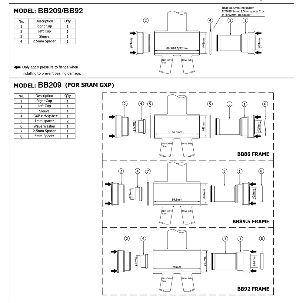 ZTTO Bottom Bracket BB92 MTB Press Fit 41mm Road Bike PF92 BB86 BB90 BB ...