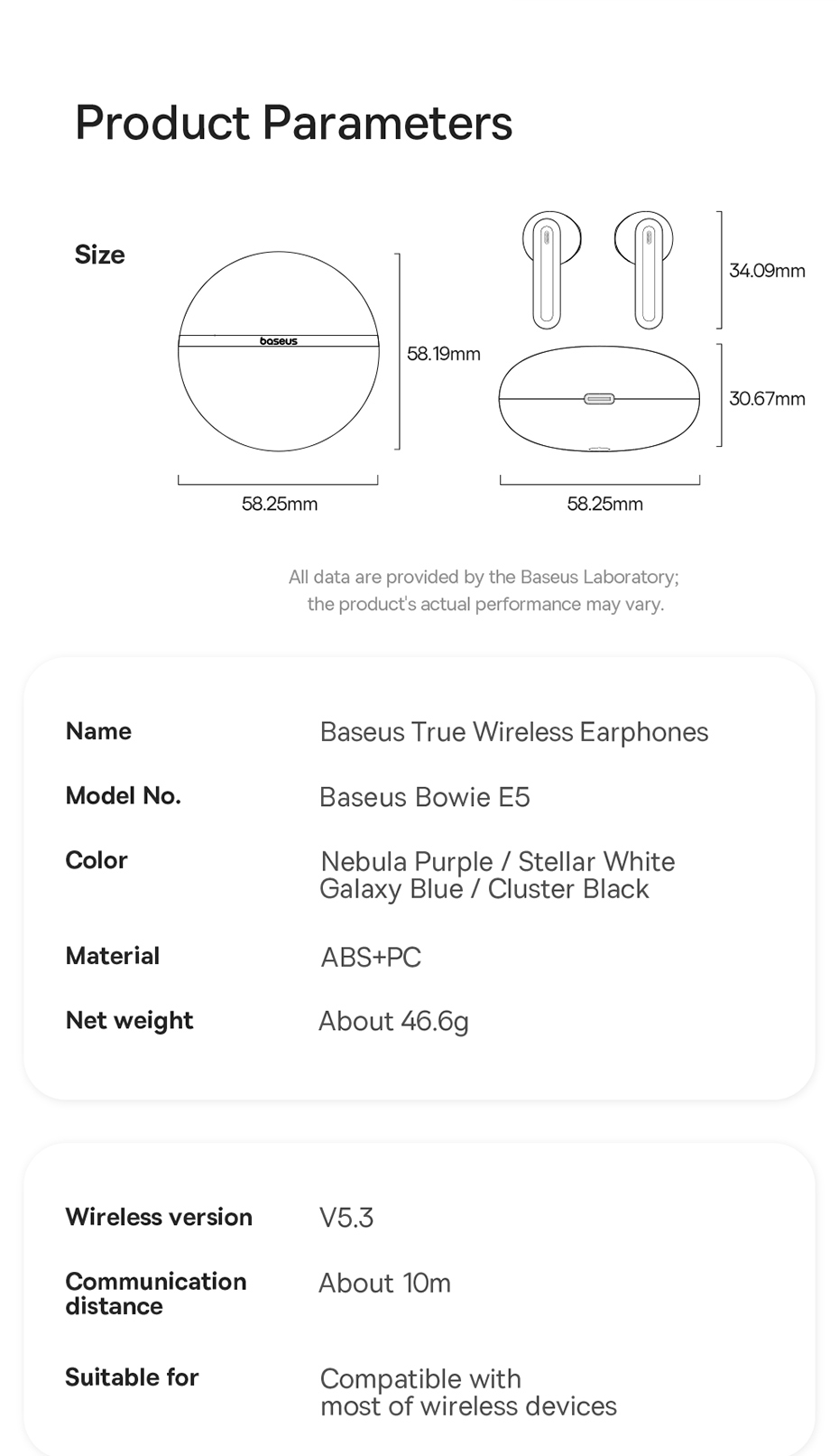 Baseus E5 True Wireless Bluetooth Earbuds with Translucent Case Design ...