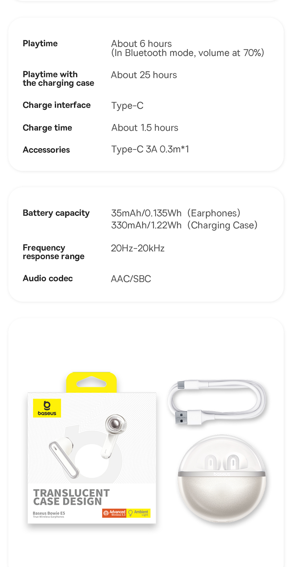 Baseus E5 True Wireless Bluetooth Earbuds with Translucent Case Design ...
