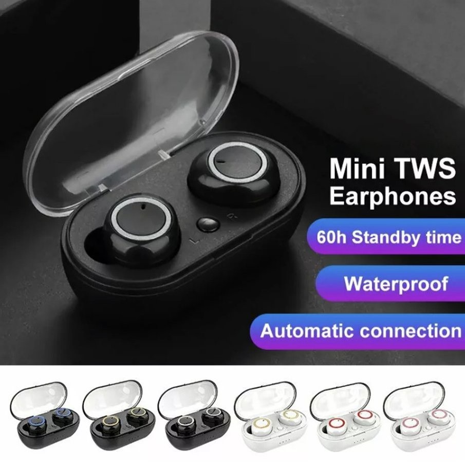 Y50 Black Color Earbuds Gaming TWS Bluetooth Wireless Earphone Sleep ...