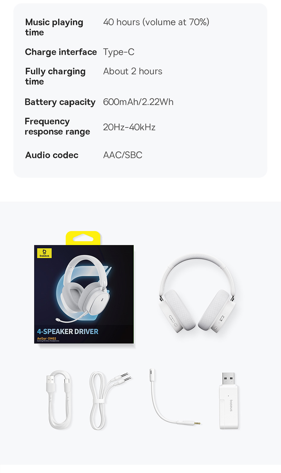 Baseus AeQur GH02 Gaming Wireless Headphones High Quality Sound 4 ...