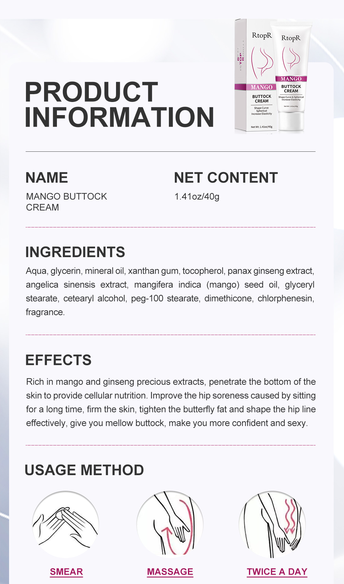 RtopR Mango Sexy Buttock Enhancement Cream Hip Lifting Firming ...