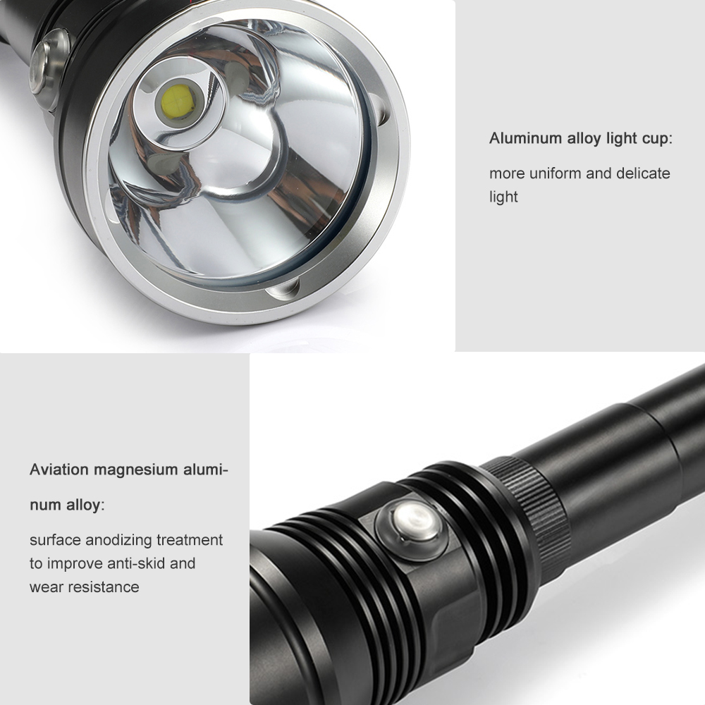 Asafee A33 6000LM Professional LED Diving Flashlight XHP70.2 White ...