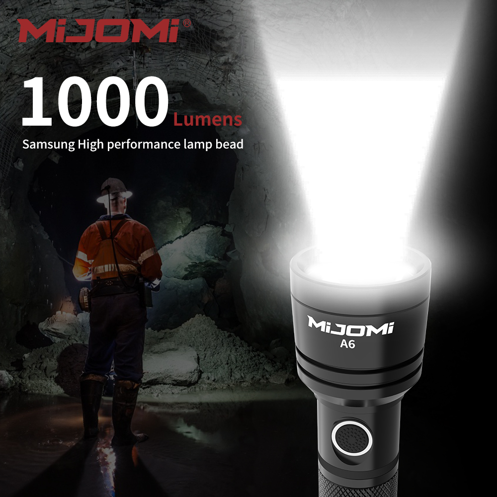 Mijomi Flashlight A6 1000 Lumens Brightness 228m Beam Distance Samsung ...