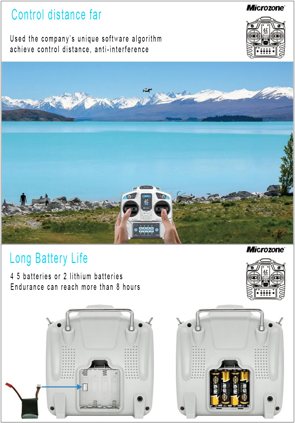 MicroZone MC6C 6C-Mini V2 2.4G 6CH Controller Transmitter MC7RB ...