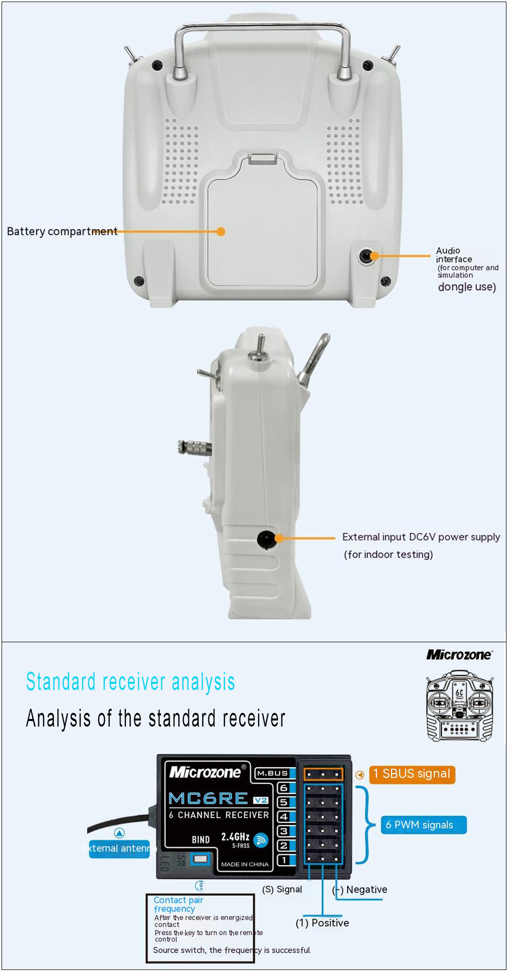 MicroZone MC6C 6C-Mini V2 2.4G 6CH Controller Transmitter MC7RB ...