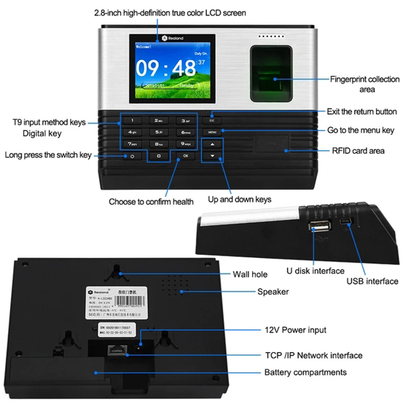 2.8inch Wifi RFID Biometric Fingerprint Time Attendance TCP/IP USB ...