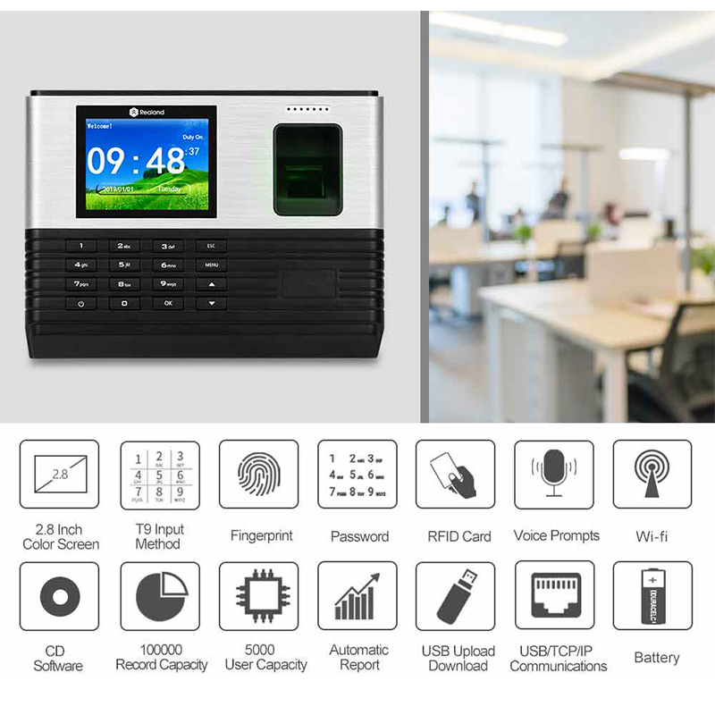 2.8inch Wifi RFID Biometric Fingerprint Time Attendance TCP/IP USB ...