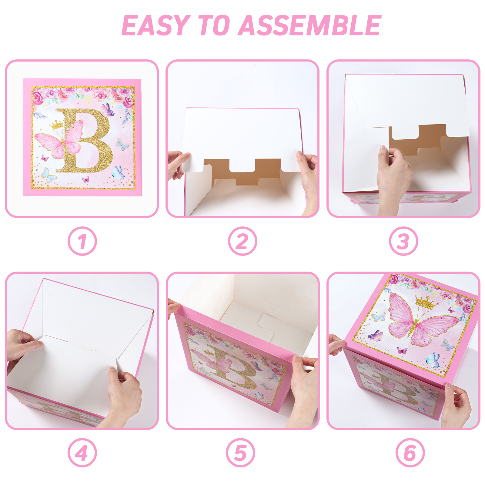 Pink Butterfly Alphabet Balloon Box Set Boy Girl DIY Balloons Box With ...