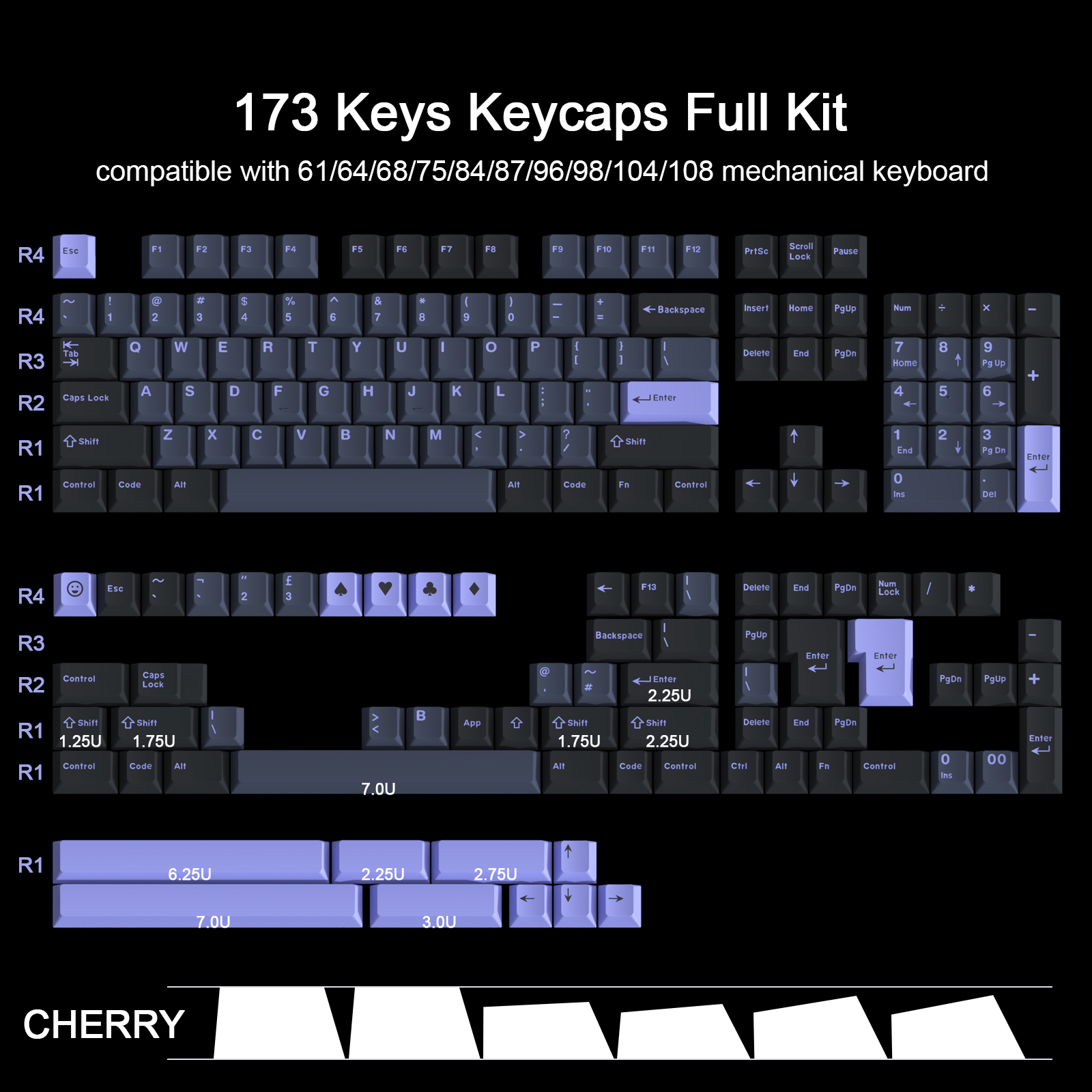 GMK Night Shadow Keycaps 173 ABS Key Double Shot Cherry Profile Keycaps ...