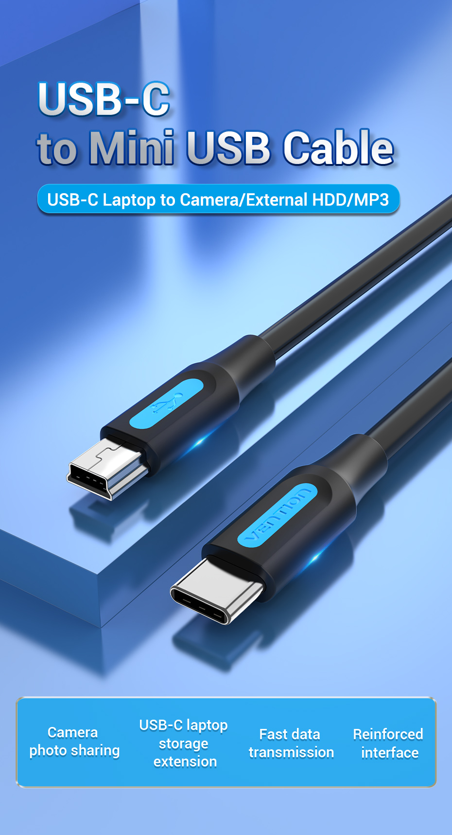 Vention USB C to Mini USB Cable for Phone Laptop Carmera DV Car ...