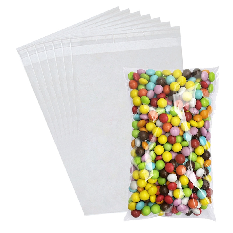 50pcsTransparent Rectangular Plastic Self-adhesive Loot Bag Pouch Candy ...
