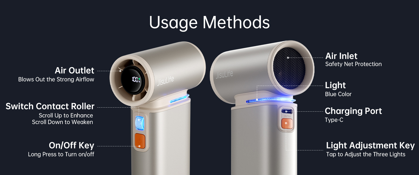 JISULIFE Handheld Fan Ultra1 3 in 1 Portable Turbo Jet Fan Rechargeable ...