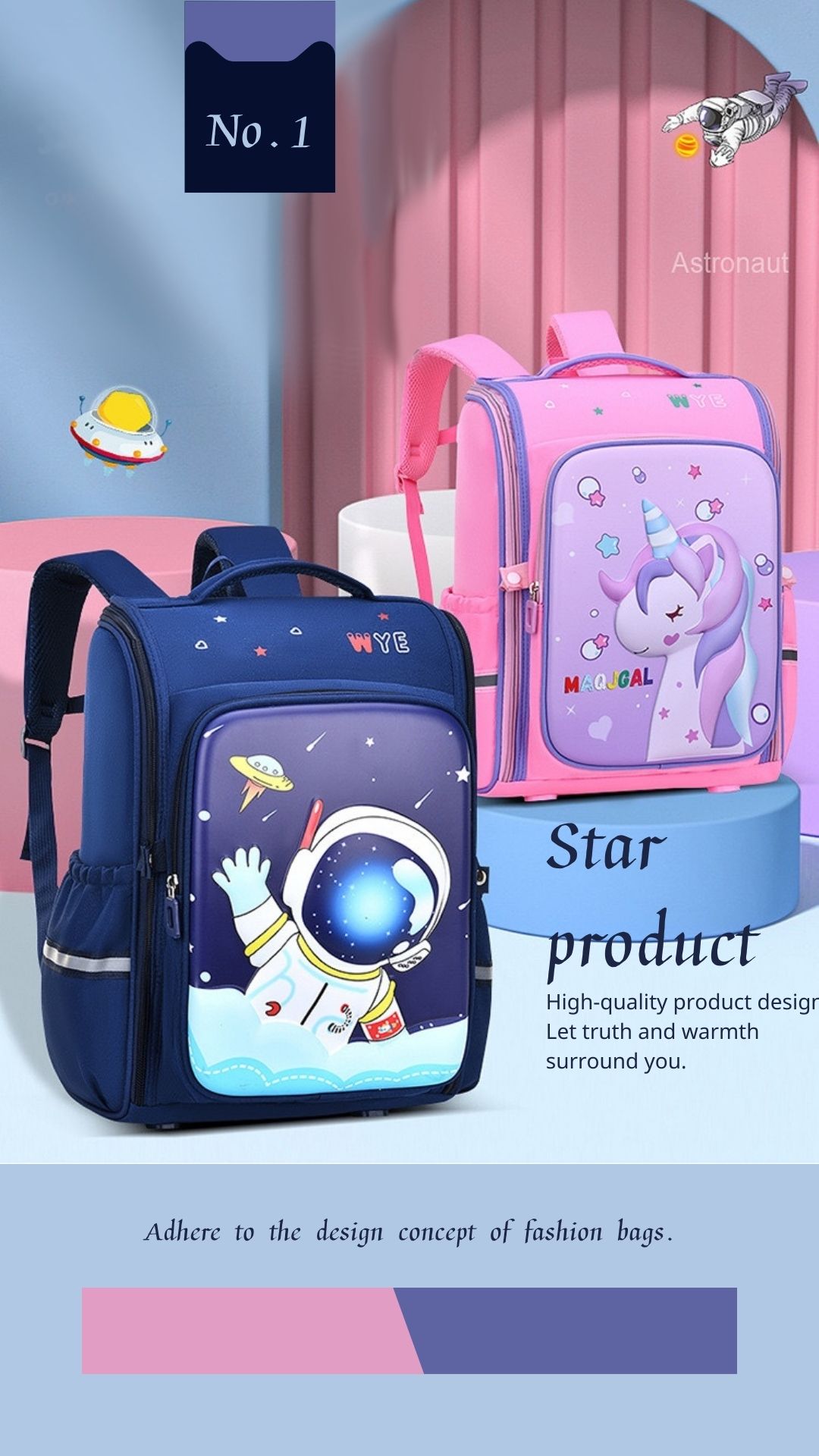 New Arrival Kids Back Pack High Quality 3D Unicorn Astronaut Kawaii ...