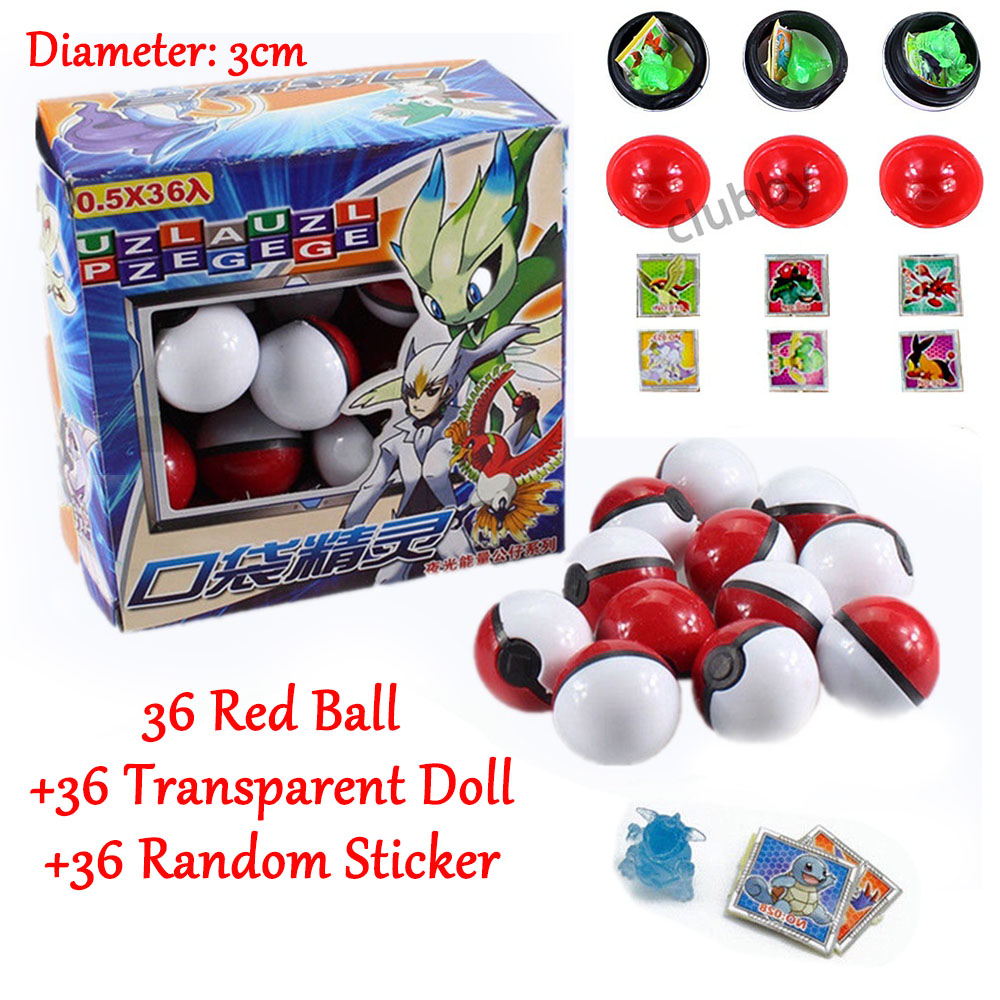36pcs Pokemon Elf Ball Anime Figure Sticker Pocket Monster Gacha Ball ...