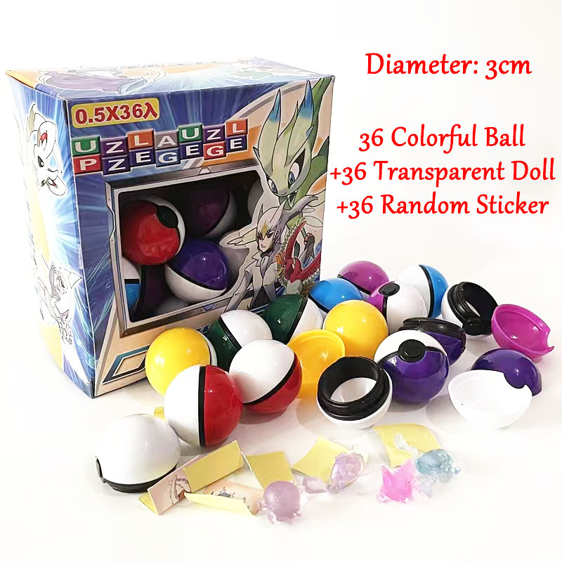 36pcs Pokemon Elf Ball Anime Figure Sticker Pocket Monster Gacha Ball ...