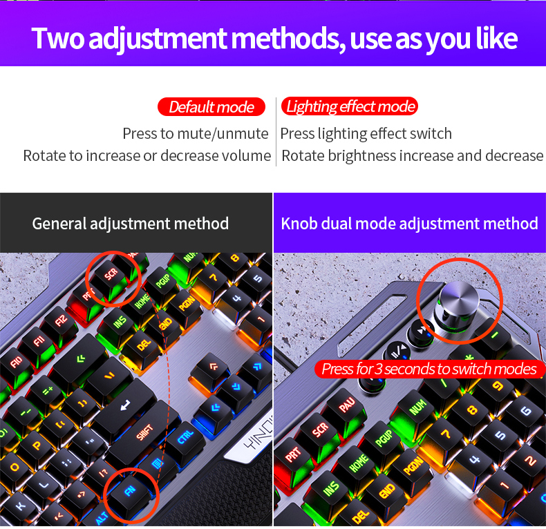 Mechanical Keyboard RGB Mixed Light Hand Knob Game Cyan Axis Wired USB ...