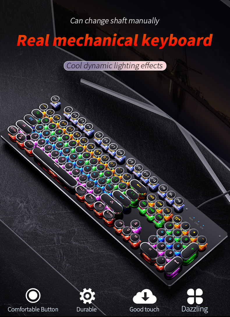 Mechanical keyboard replaceable gaming keyboard Cyan axis gaming punk ...