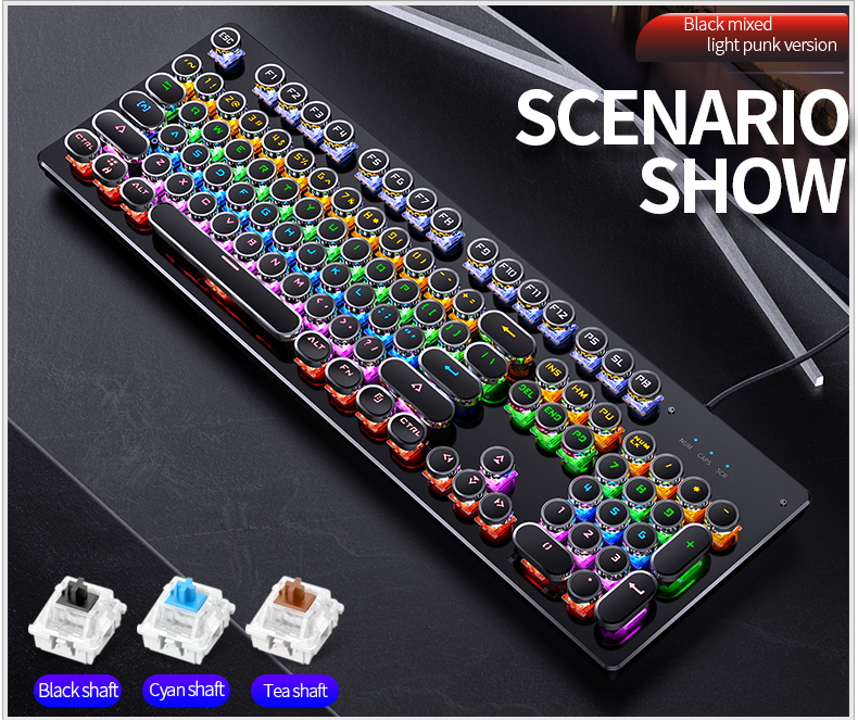 Mechanical keyboard replaceable gaming keyboard Cyan axis gaming punk ...