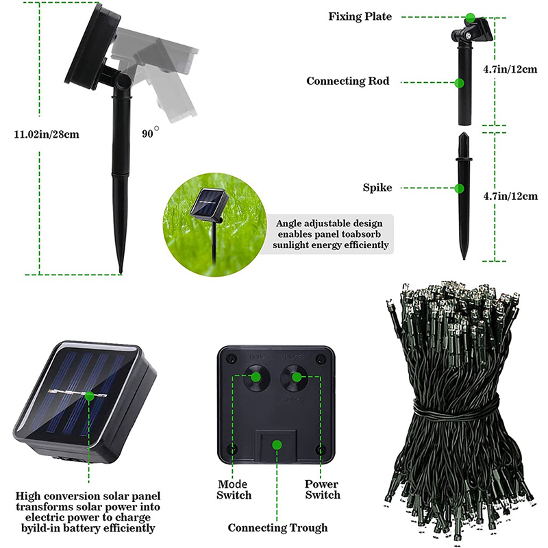 300/200/100LED 32/22/12M Solar Outdoor Lights Waterproof Solar String ...